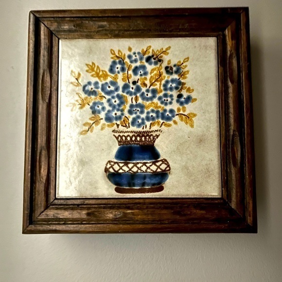 Wall Decor | Vintage Ceramica San Marco Wood Framed Blue Floral Tile ...